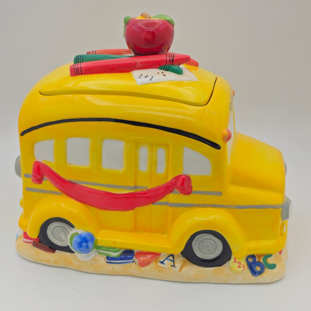 Vintage School Bus Cookie Jar, Ceramic Holder for Storage, Teacher Gift ...