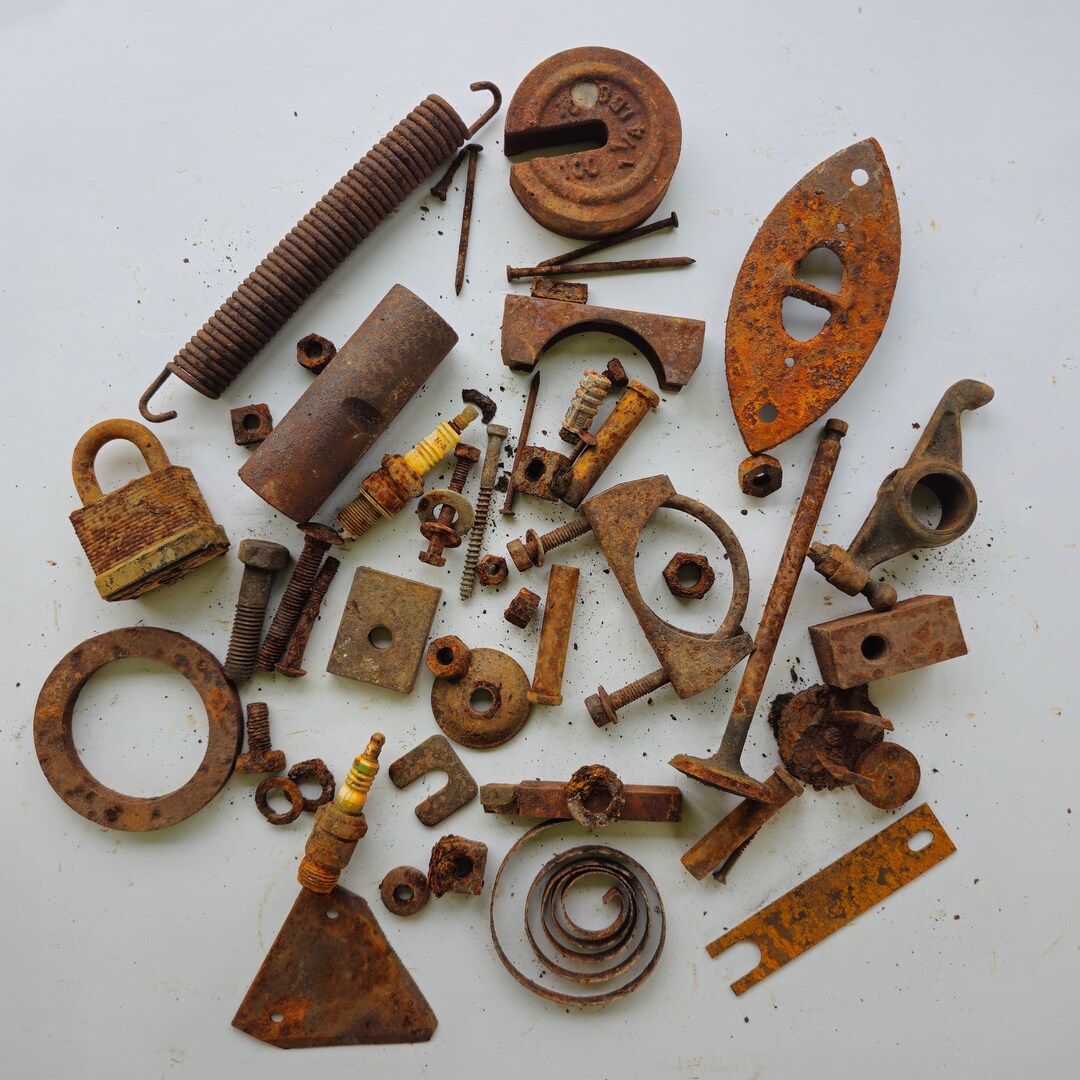 50 Pieces of Rusted Metal Assemblage, Unique Group of Rusty Iron, Old ...