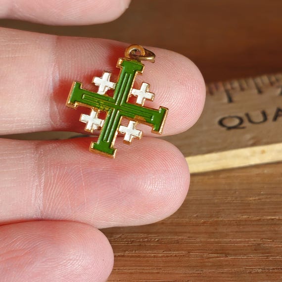 Vintage Jerusalem Five Fold Cross Pendant: Gold Toned… - Gem
