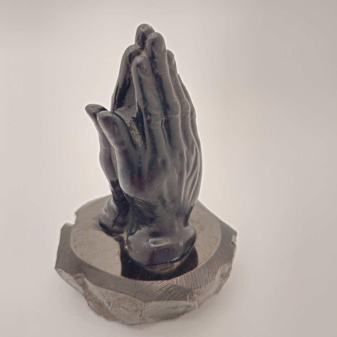 Vintage Small Black Praying Hands Statue, Granite Like Stone Figurine ...