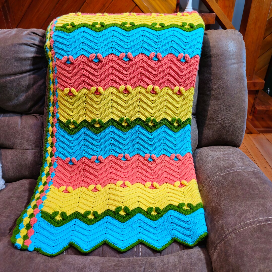 Vintage Crochet Afghan: Handmade Throw Blanket, Cottagecore Bedding ...