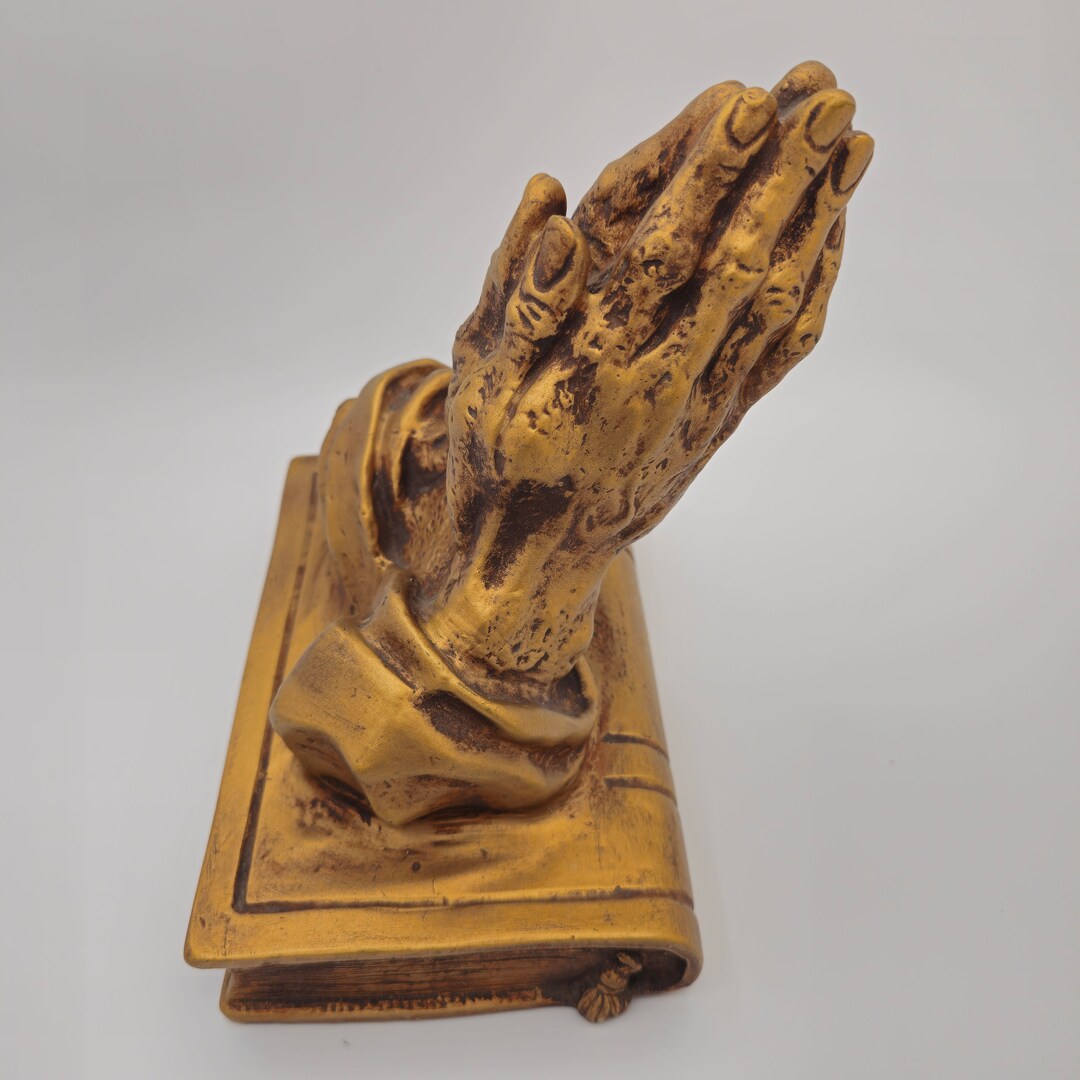 Vintage Large Brass Praying Hands Statue, Homco 1974, Healing Hands ...