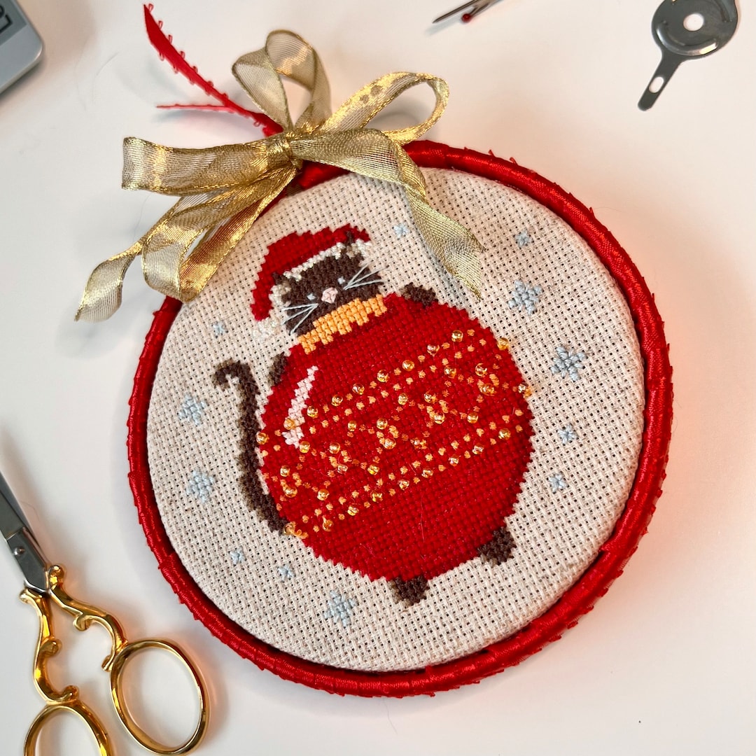 Red Bauble Cat Cross Stitch Pattern: Christmas Ornament (PDF Pattern ...