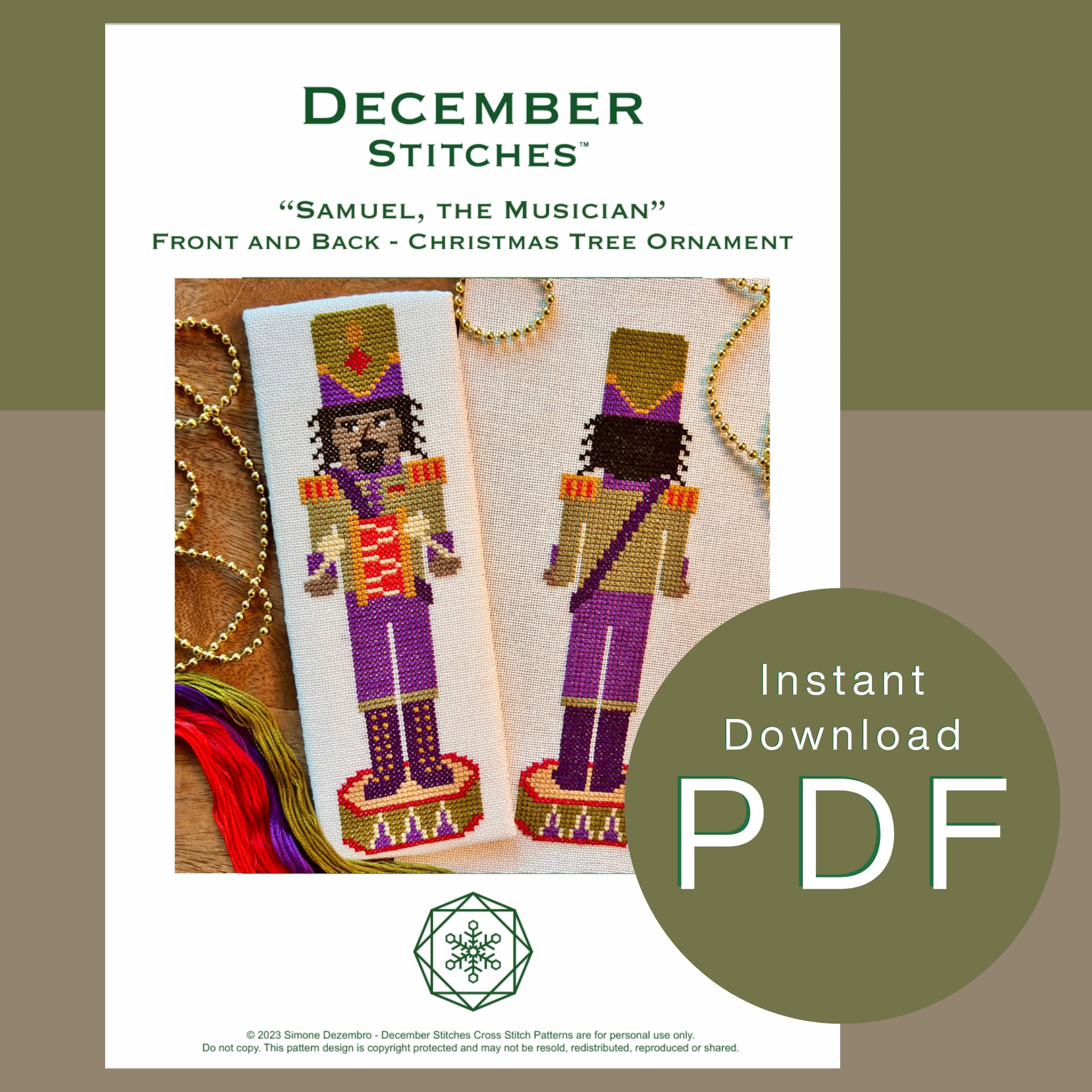 Cross Stitch Pattern of Samuel the Musician Nutcracker Front & Back ...