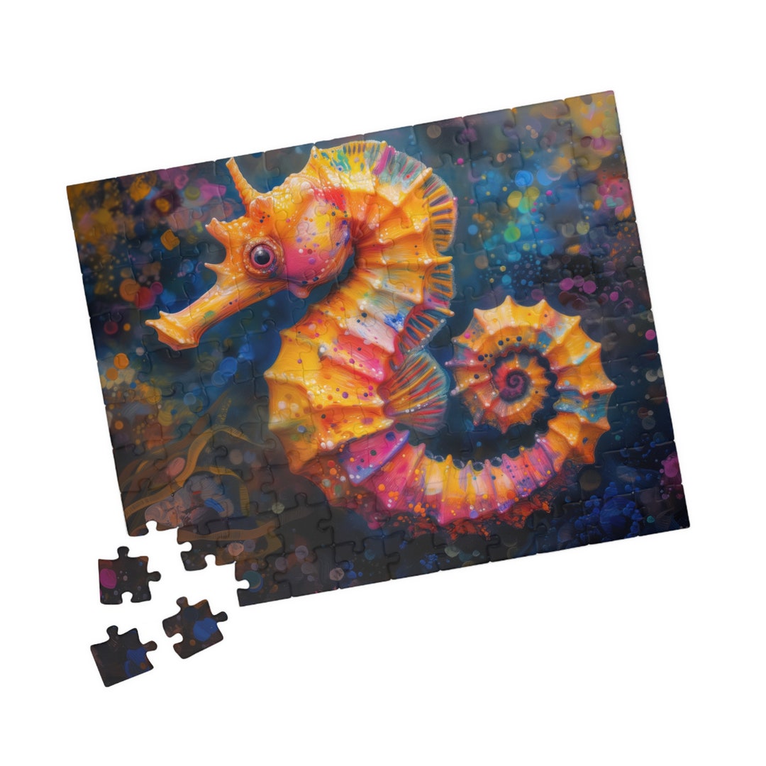 Dive Into Whimsical Depths: Colorful Seahorse Puzzle - Etsy
