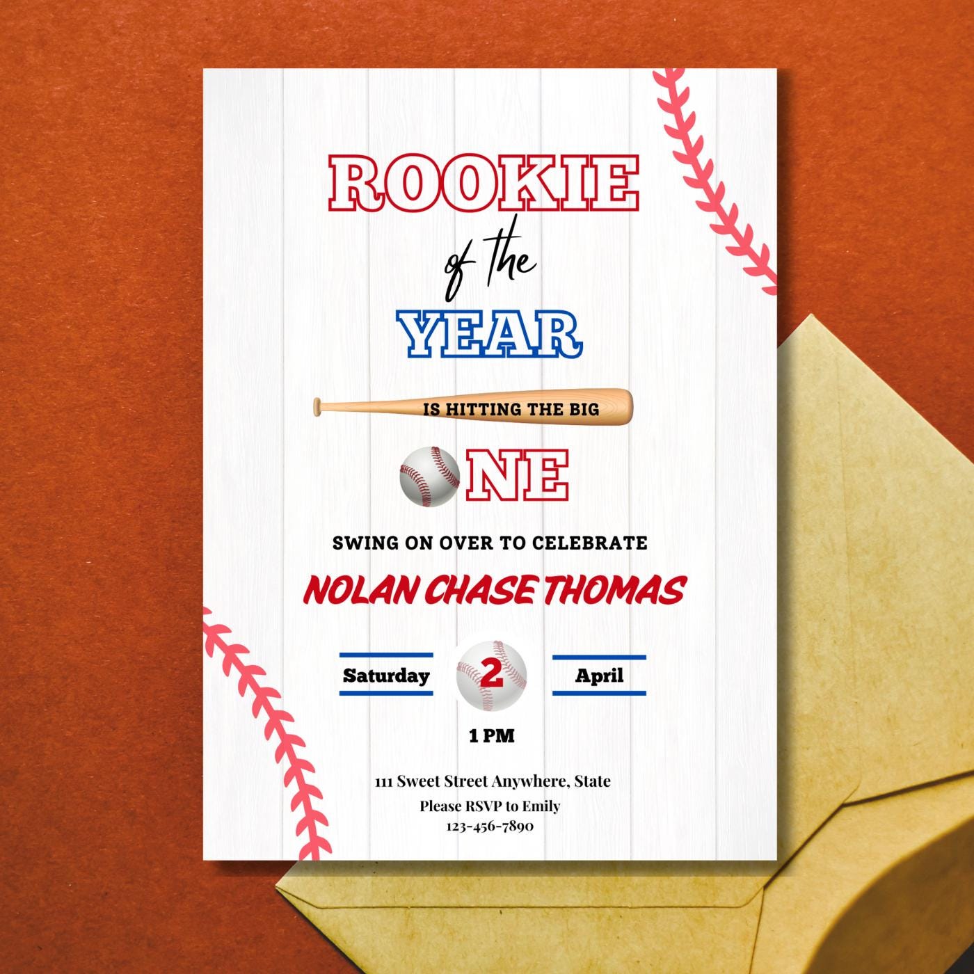 Rookie of the Year 1st Birthday Invitation, First Bday Party Boy ...