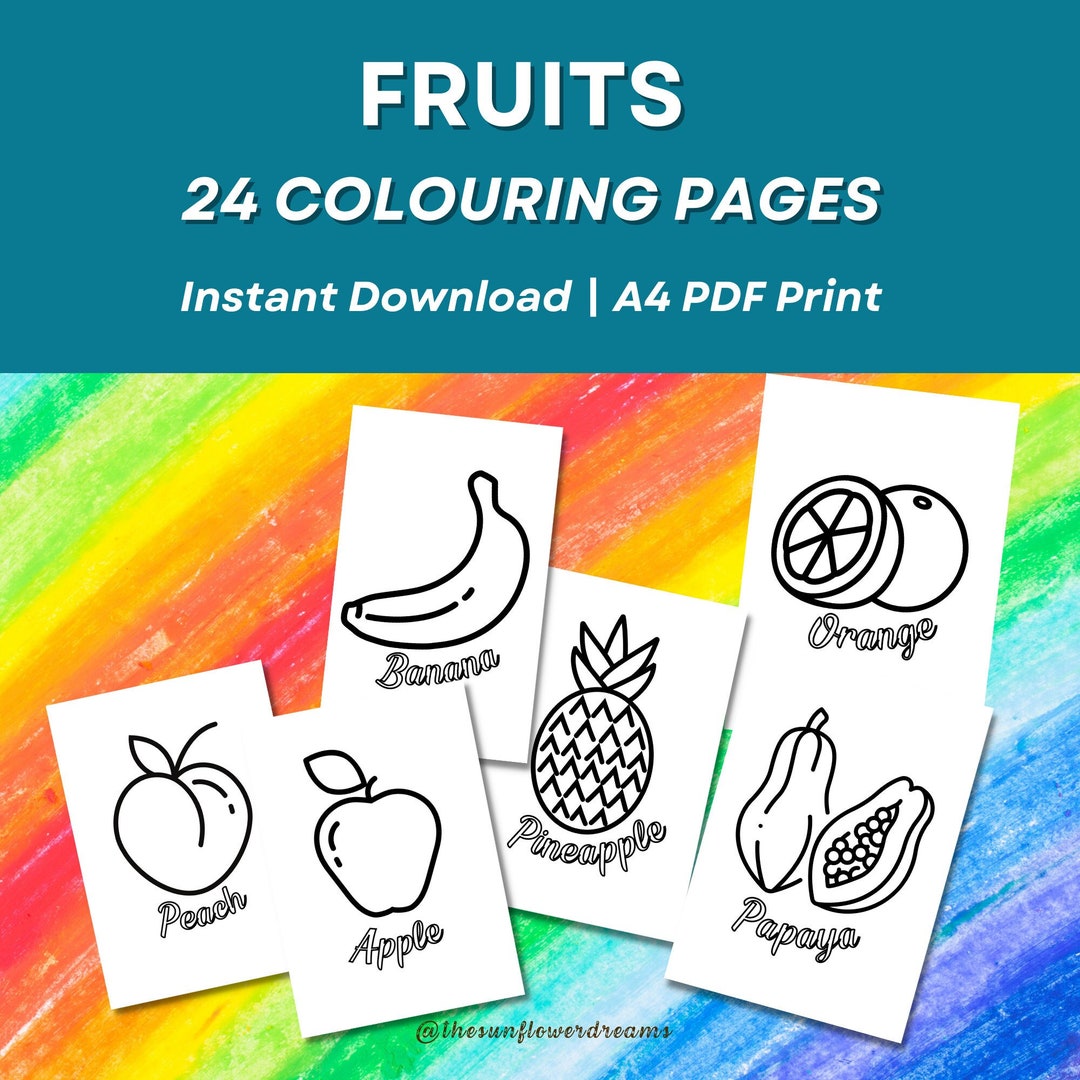 Fruits Coloring Pages for Kids: A4 Printable (digital Download) - Etsy