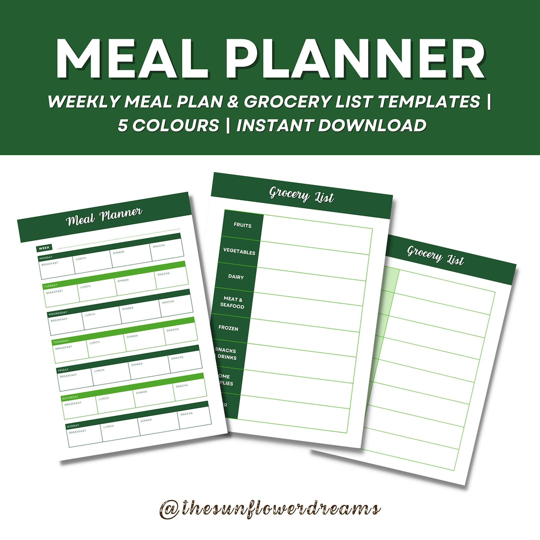 Meal Planner Prep Digital, Daily, Weekly Meal Planner Template ...