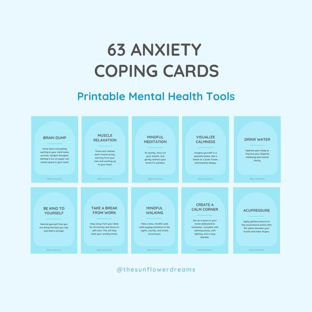 63 Printable Anxiety Coping Cards, Mental Health Flashcards for Teens ...