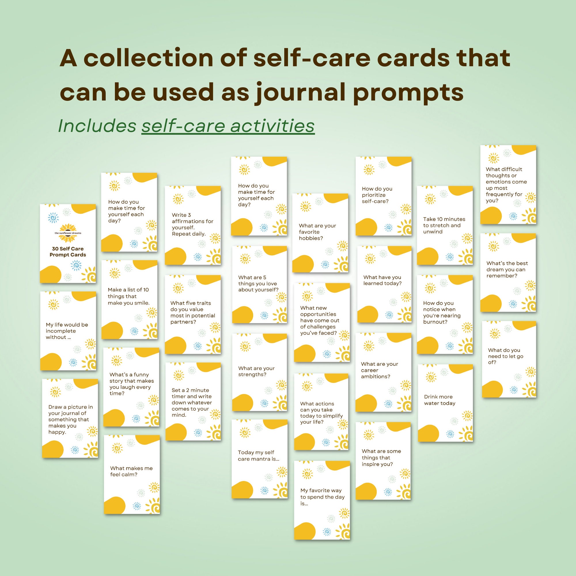 Self Care Activity Cards Journal Prompts Self-discovery - Etsy