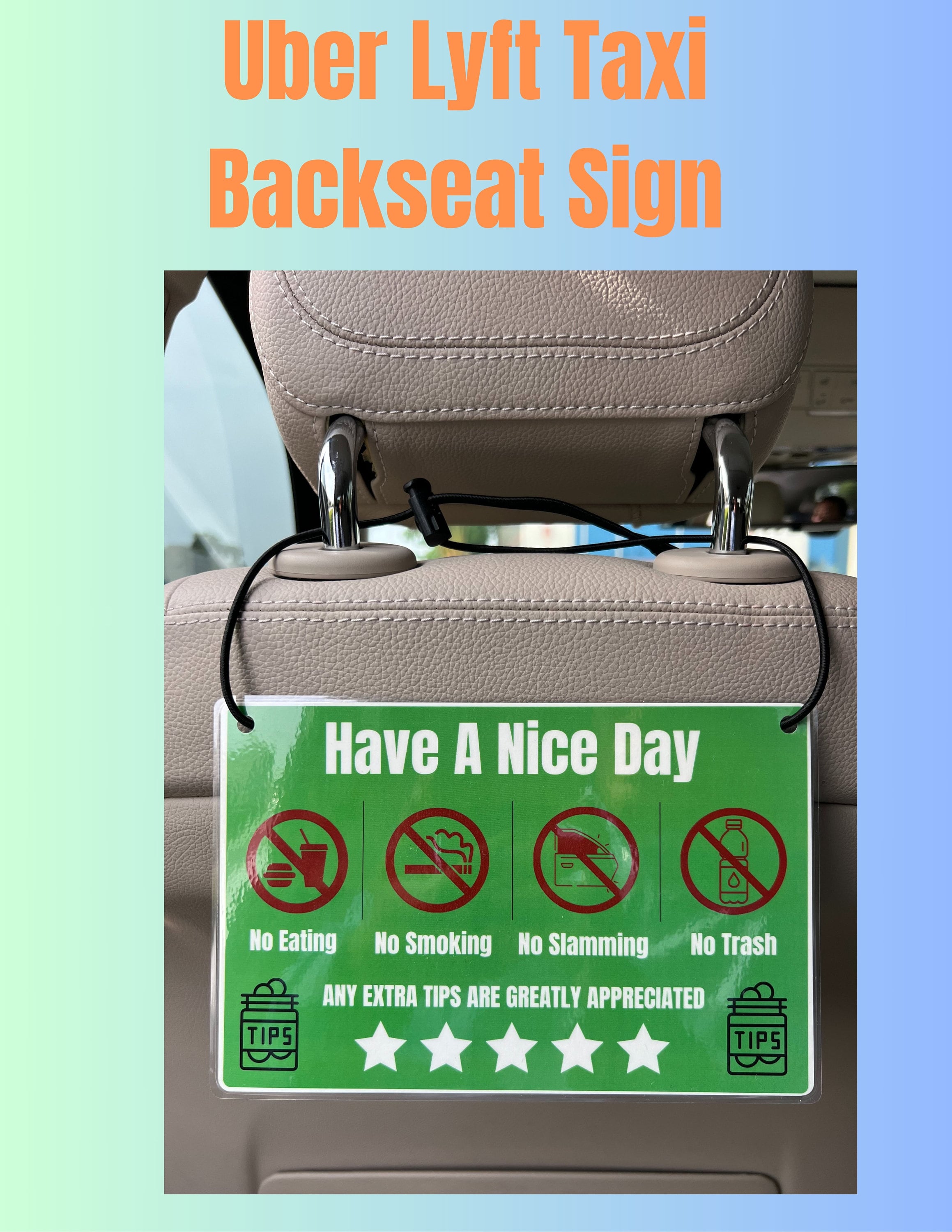 Uber Lyft Taxi Placard | Backseat Sign | Rideshare Sign | TIP and ...