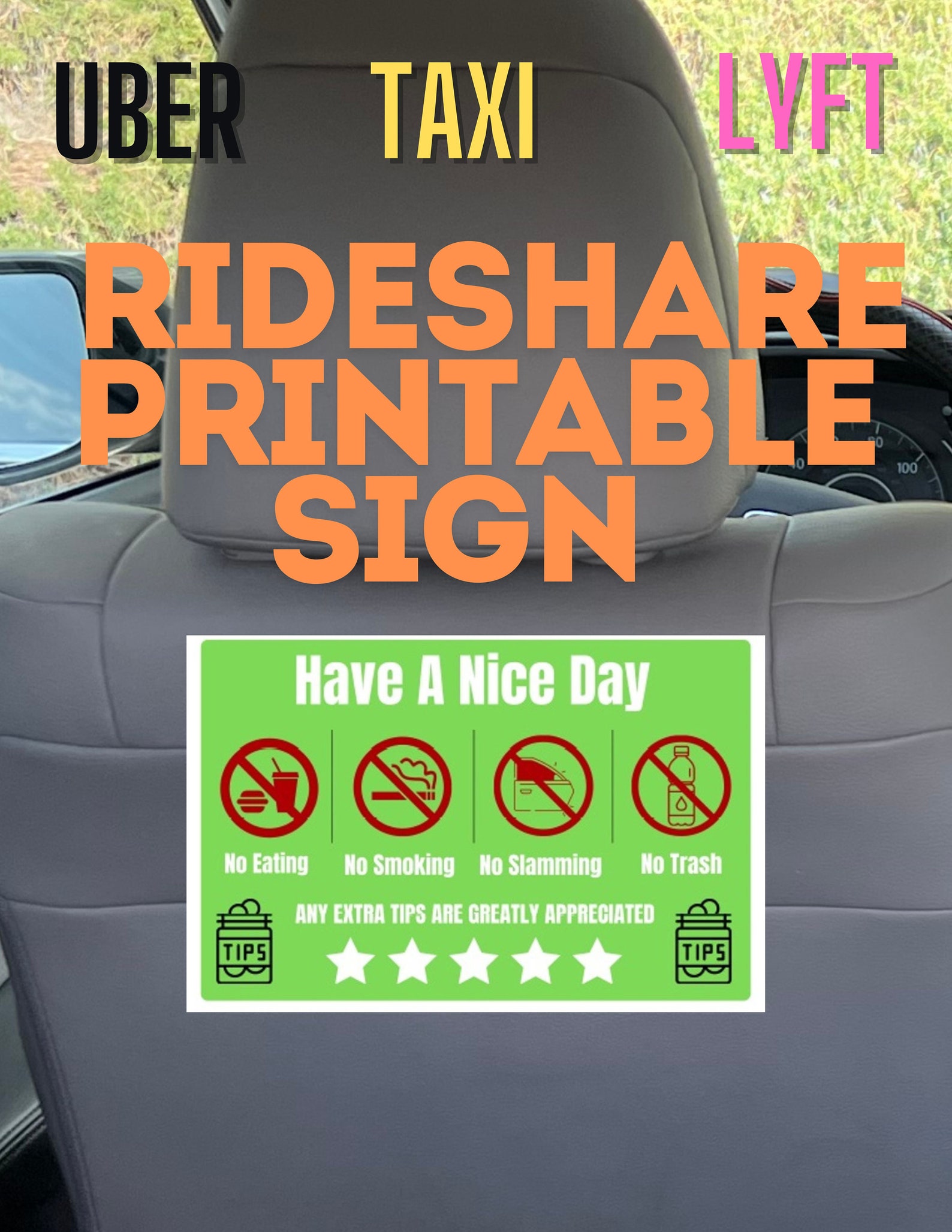 Uber Sign | Uber Lyft Taxi Backseat Sign | Printable Sign | Uber Lyft ...