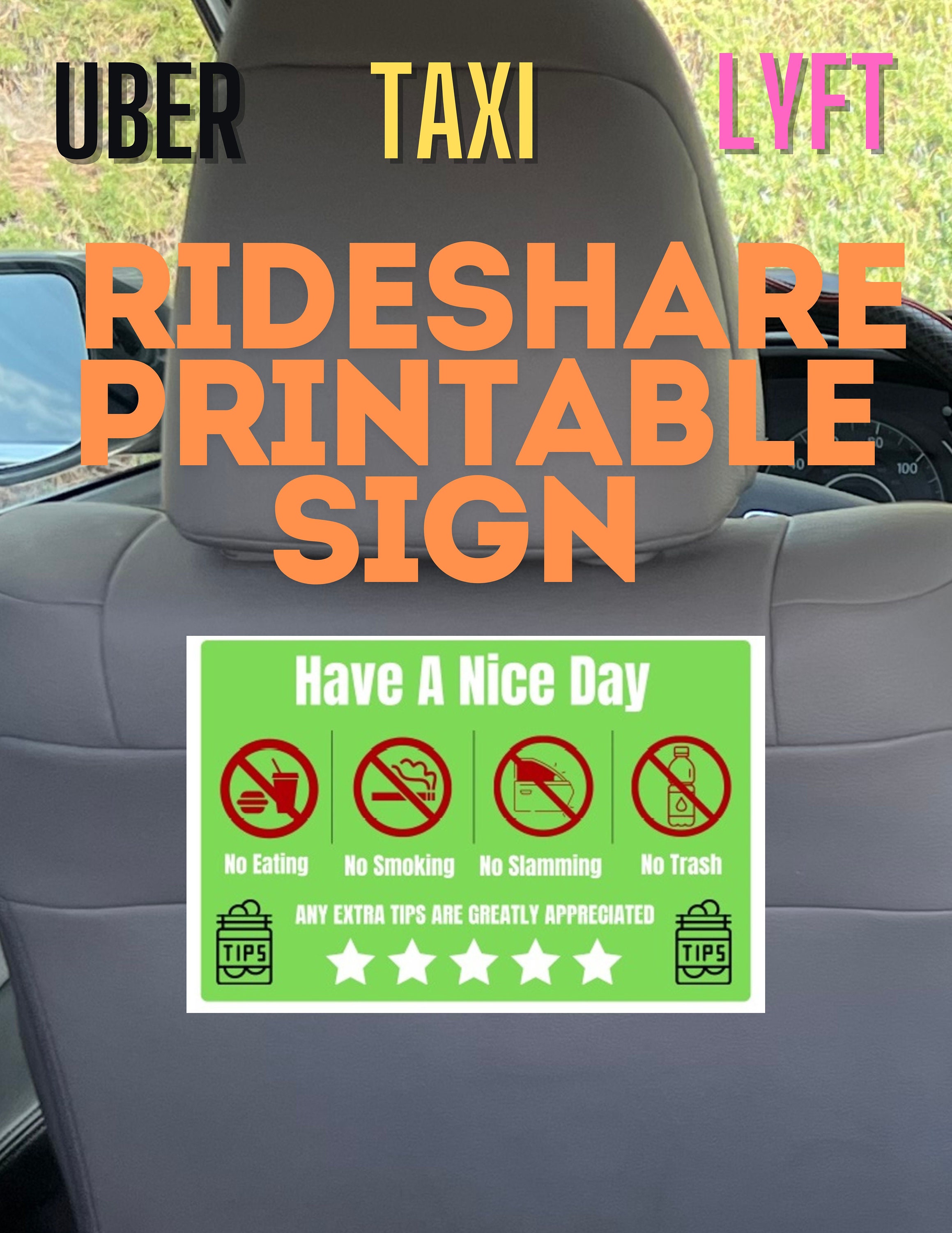 Uber Sign | Uber Lyft Taxi Backseat Sign | Printable Sign | Uber Lyft ...