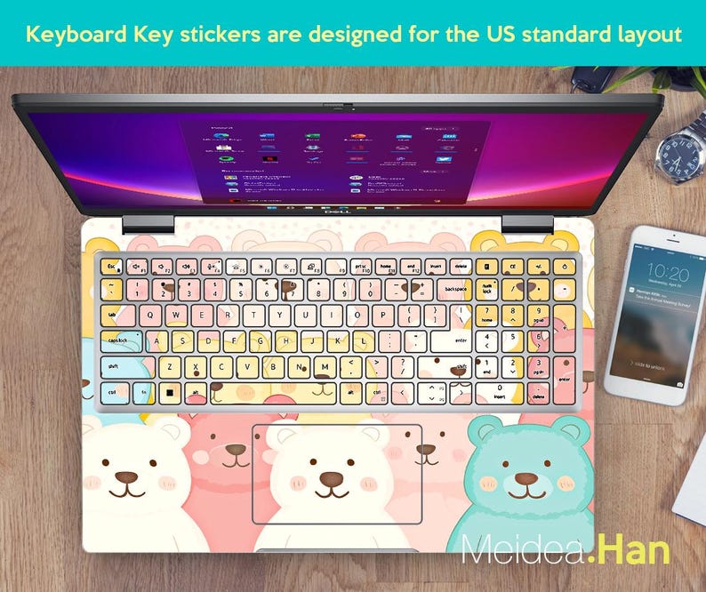 Dell Skin Pre-cut Sticker Personalized Gift Custom Gift Colorful ...