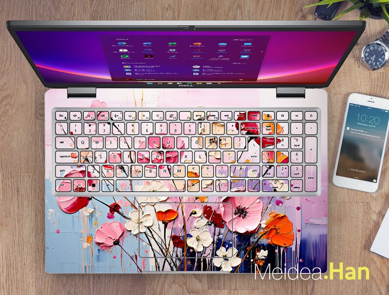 Custom Laptop Skin Dell Decals Personalization Gift Pink Flowers ...