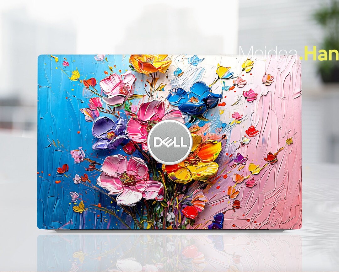 Custom Laptop Skin Dell Decals Personalization Gift Romantic Flower Oil ...
