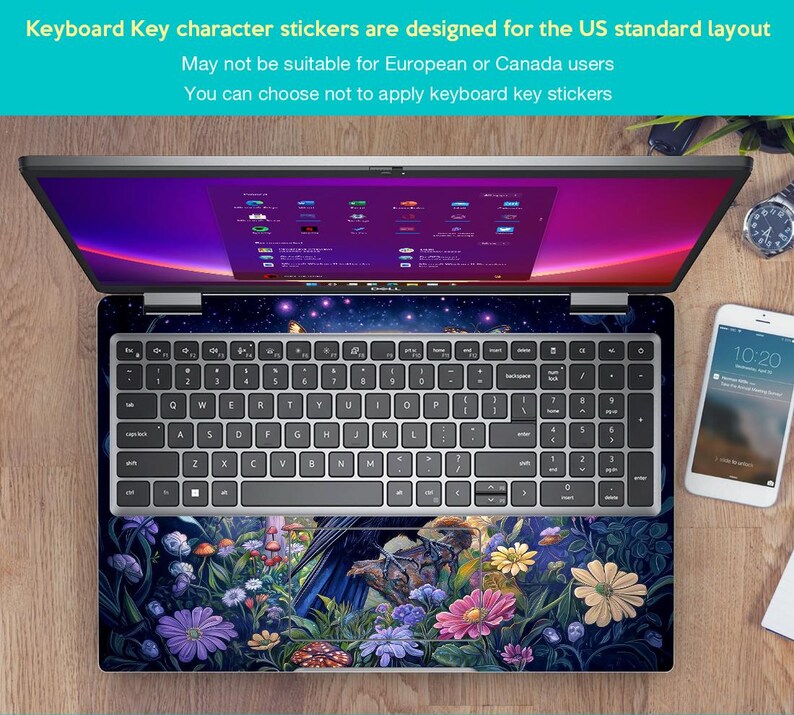 Dell Laptop Skin Latitude 7450 Sticker Art Display Custom Decal Flowers ...