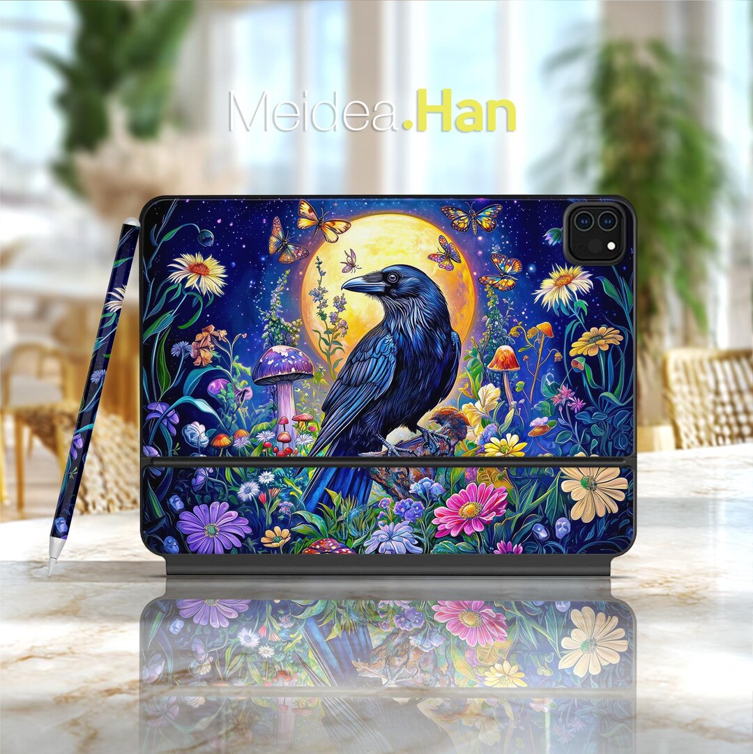 Smart Keyboard Folio Stickers Flower Bush Crow Design Custom Pencil ...
