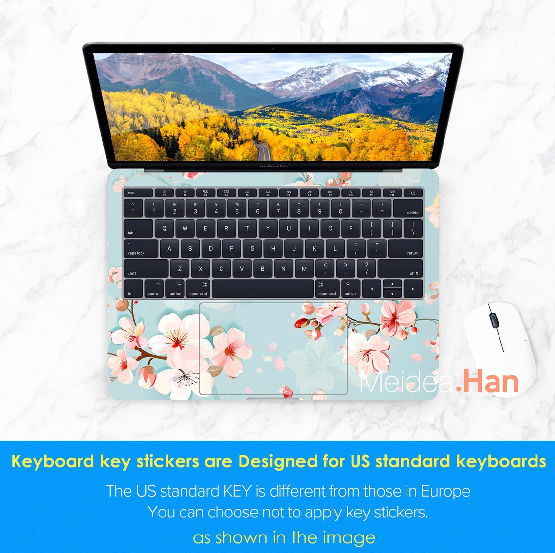 MacBook Skin Stain Prevention Sticker Beautiful Flowers Design Mac Pro ...