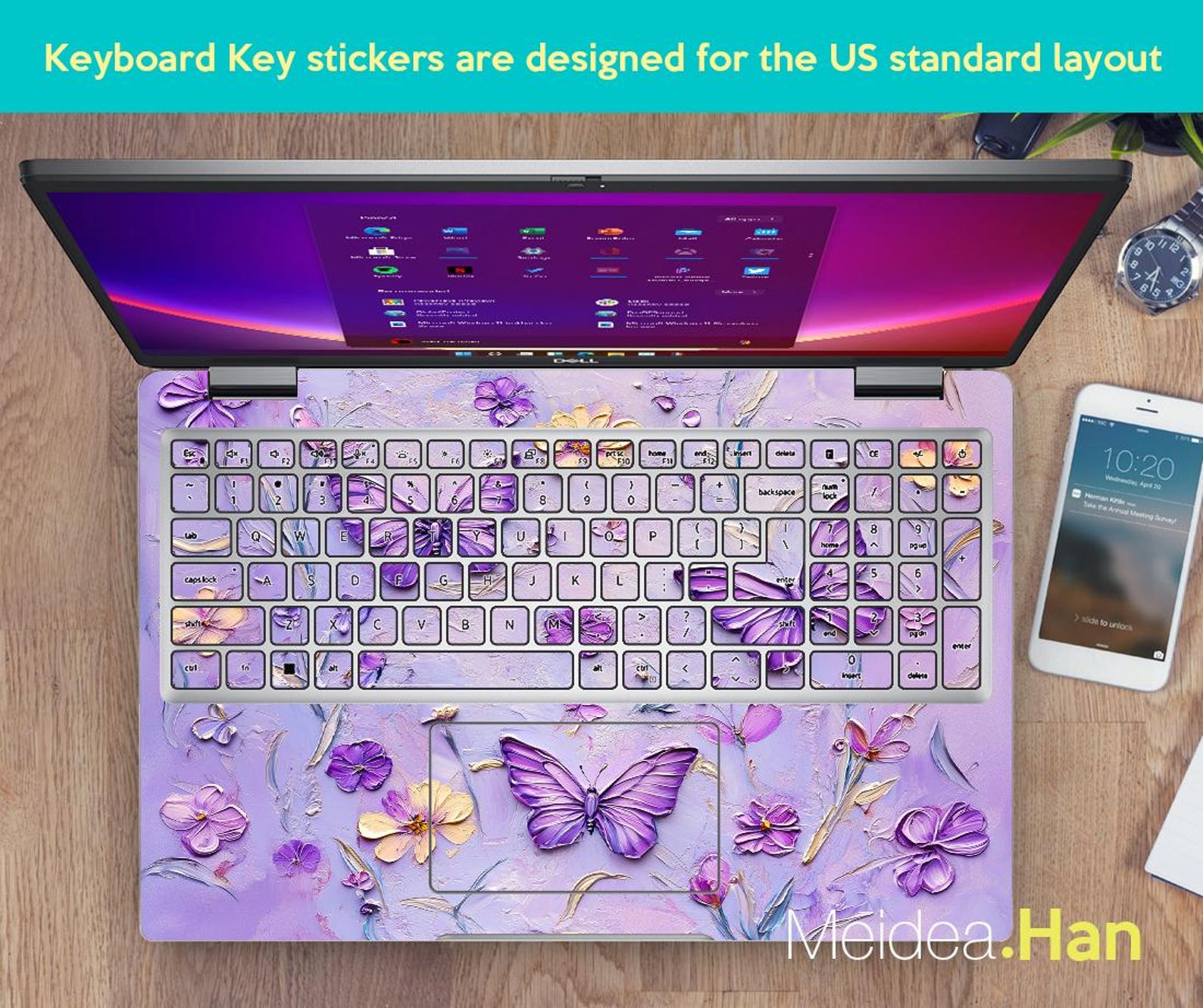 Custom Laptop Skin Dell Inspiron 3530 Decal Gift for Girls Light Purple ...