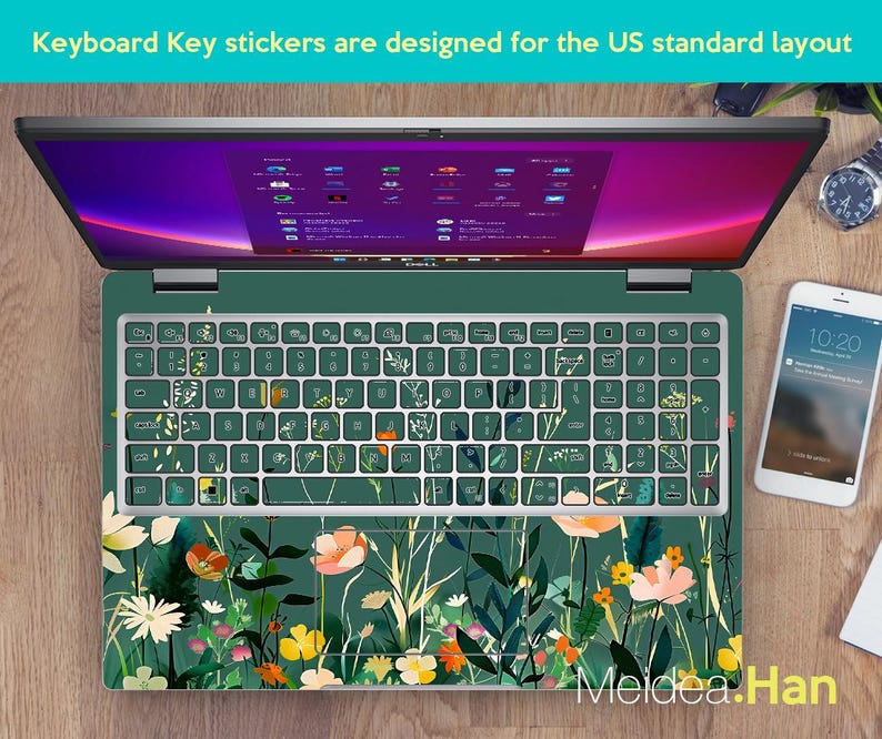Custom Laptop Skins Dell 7640 Decals Back to School Gift Floral Design ...