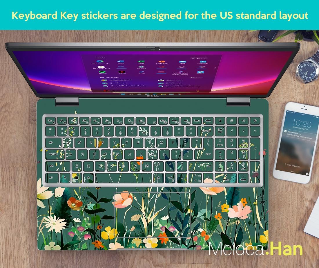 Custom Laptop Skins Dell 7640 Decals Back to School Gift Floral Design ...