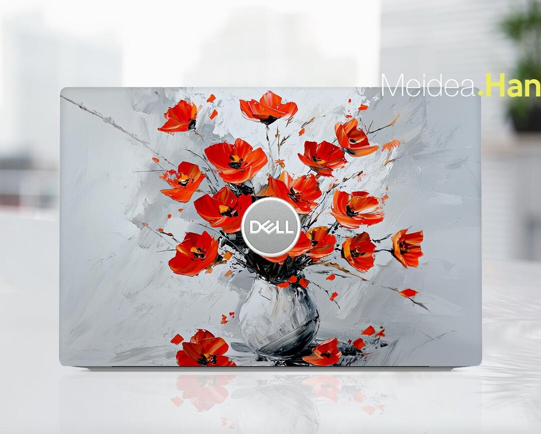 Dell Laptop Skin Top Surface Decal Custom Sticker Red Flowers Oil ...