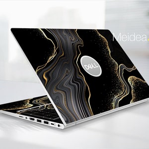DELL Laptop Decals Skin Customized Golden Curve Black Background for ...