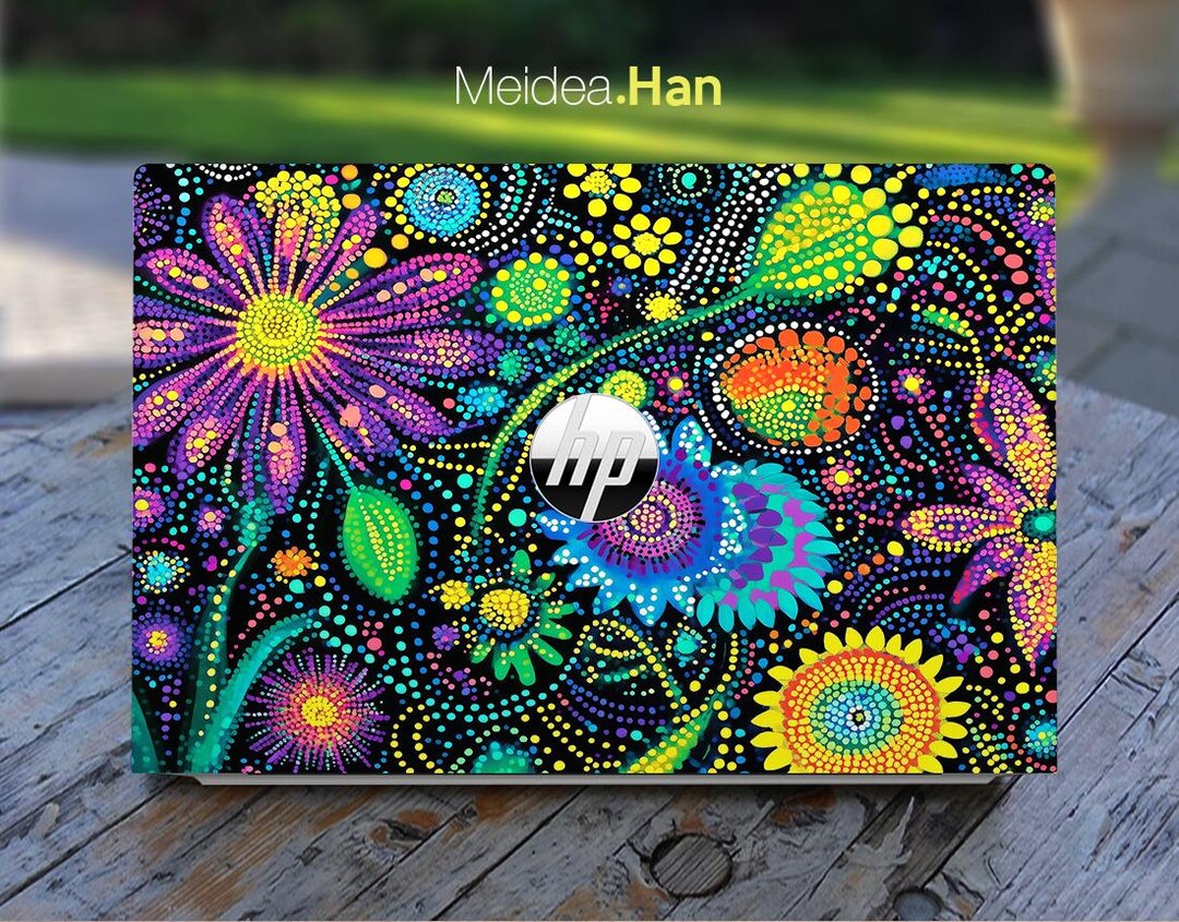 Hp Laptop Skin Logo Protection Custom Sticker Polka Dot Flower Art ...