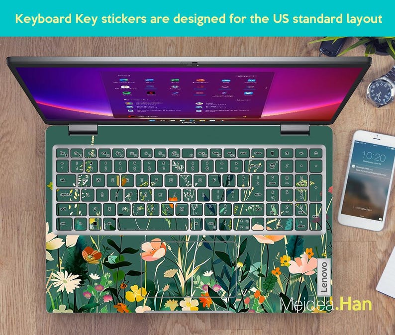 Lenovo Yoga Skin Laptop Lid Custom Sticker Personalize Gift Floral ...
