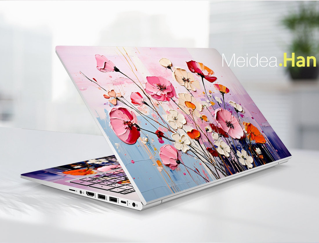 Custom Laptop Skin Dell Decals Personalization Gift Pink Flowers ...