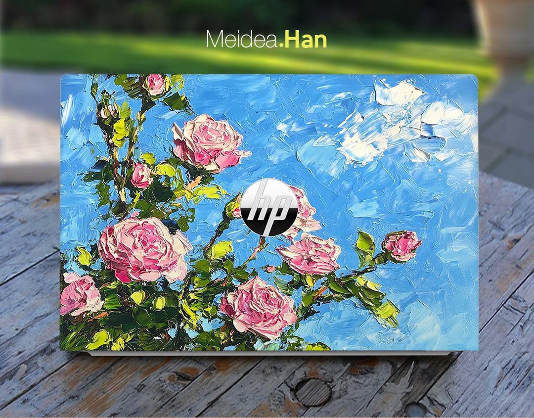 Hp Laptop Skin Back to School Unique Art Gift Pink Flowers Patterns Oil ...