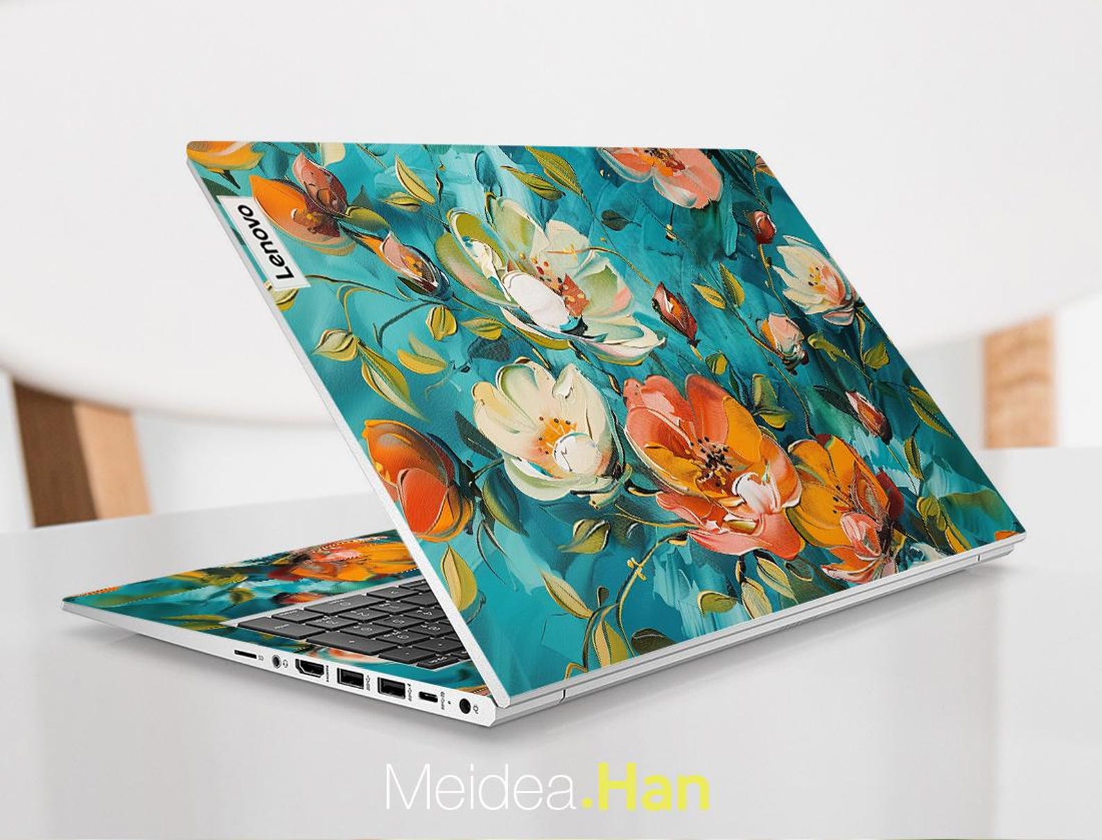 Lenovo Laptop Skin Ideapad Flex 5 Personalize Gift Oil Painting Flowers ...