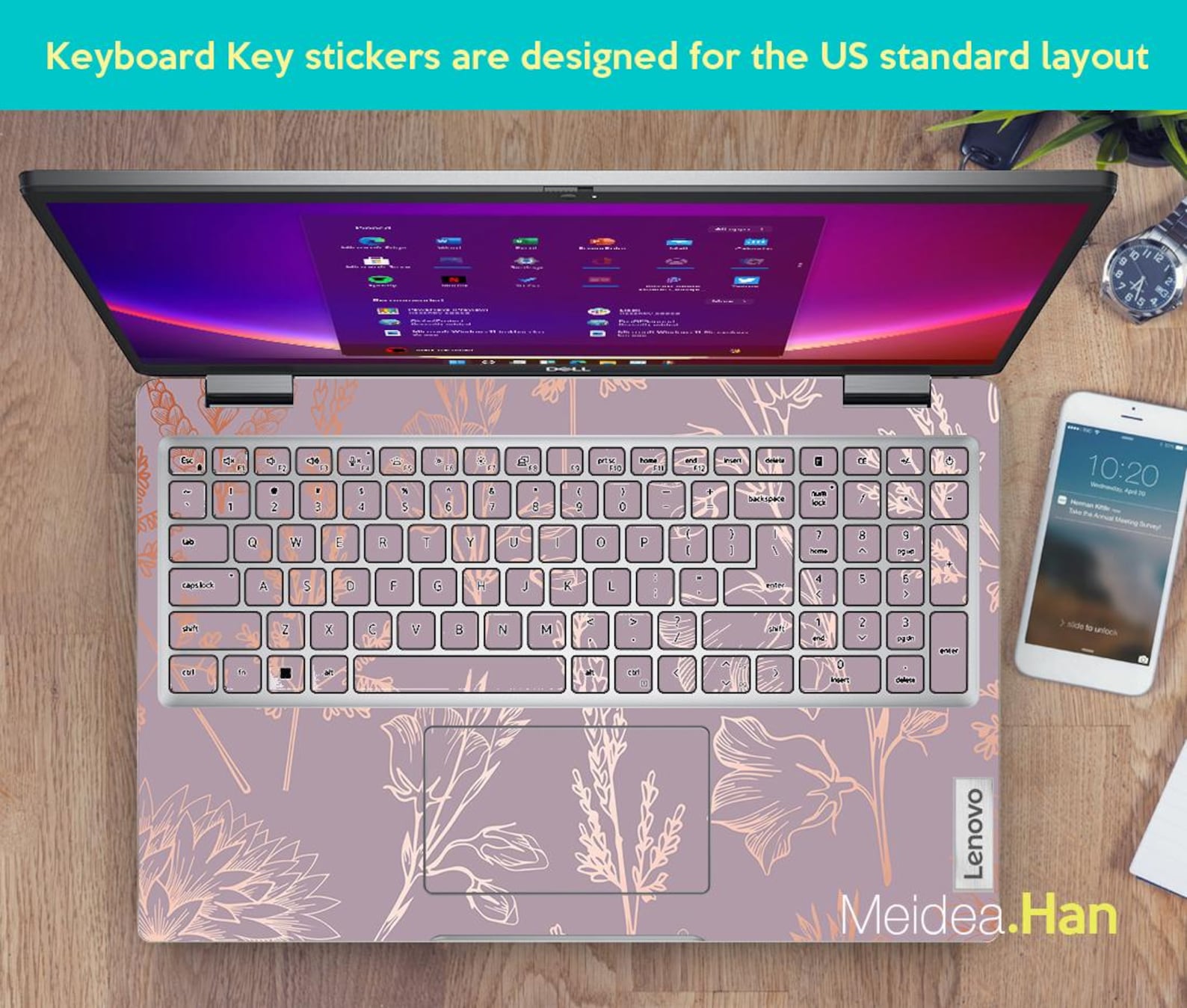 Lenovo Laptop Decal Great Gift for Your Girlfriend Artistic Plant Vinyl ...