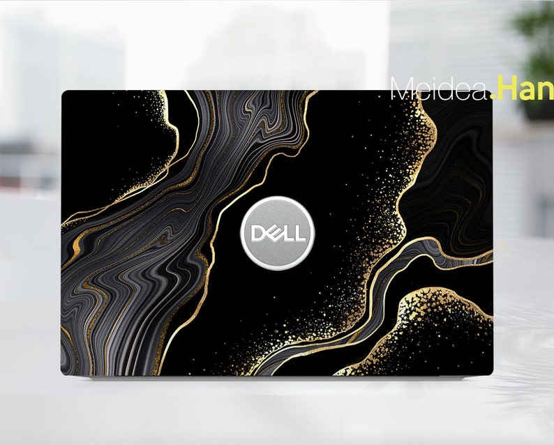 DELL Laptop Decals Skin Customized Golden Curve Black Background for ...