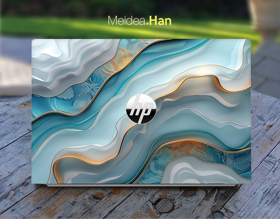 Hp Laptop Skin Probook Decals Customizable Gift Blue and Silver Marble ...