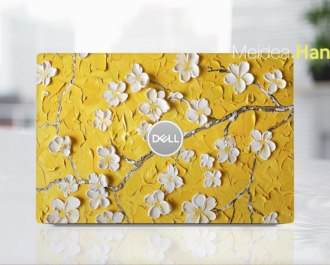 Dell Laptop Sticker Film Skin Oil Painting Small Yellow Flower Design ...