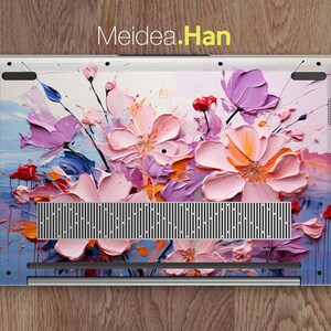 Custom Laptop Skin Lenovo Accessories Personalization Pink Flowers Oil ...