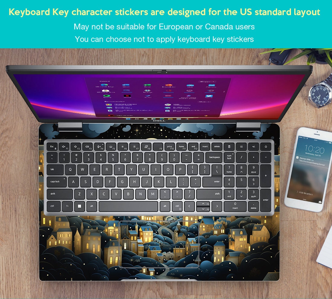 Custom Laptop Skins Hp Decal Personalised Sticker City Cartoon Night ...