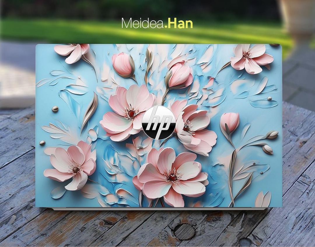 Hp Laptop Protection Art Skin Custom Sticker White and Pink Flower ...