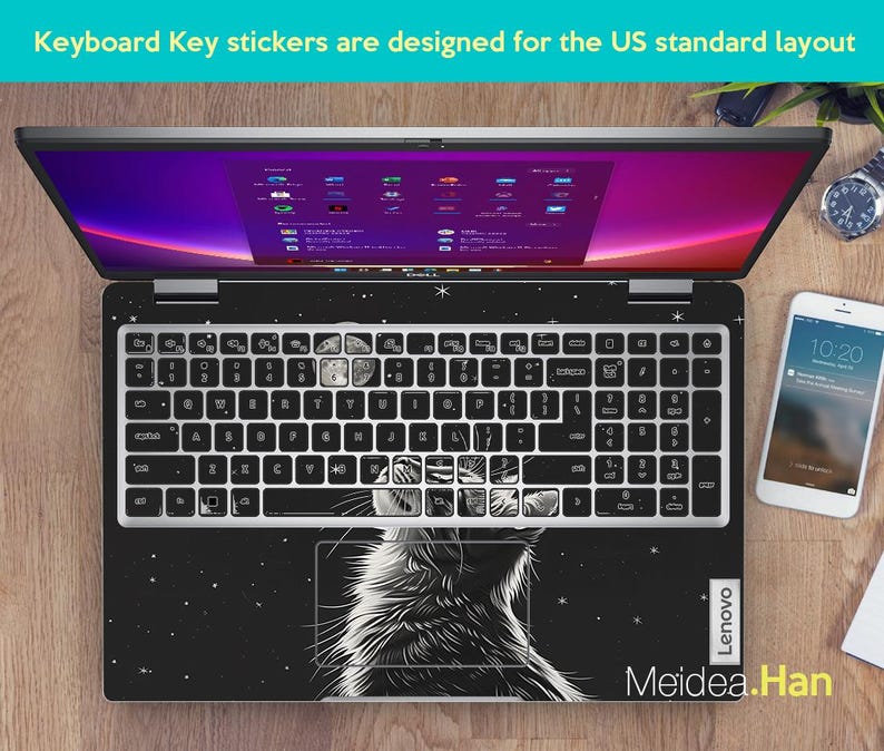 Lenovo Laptop Skin Decals Custom Sticker Personalized Gift Cat Design ...