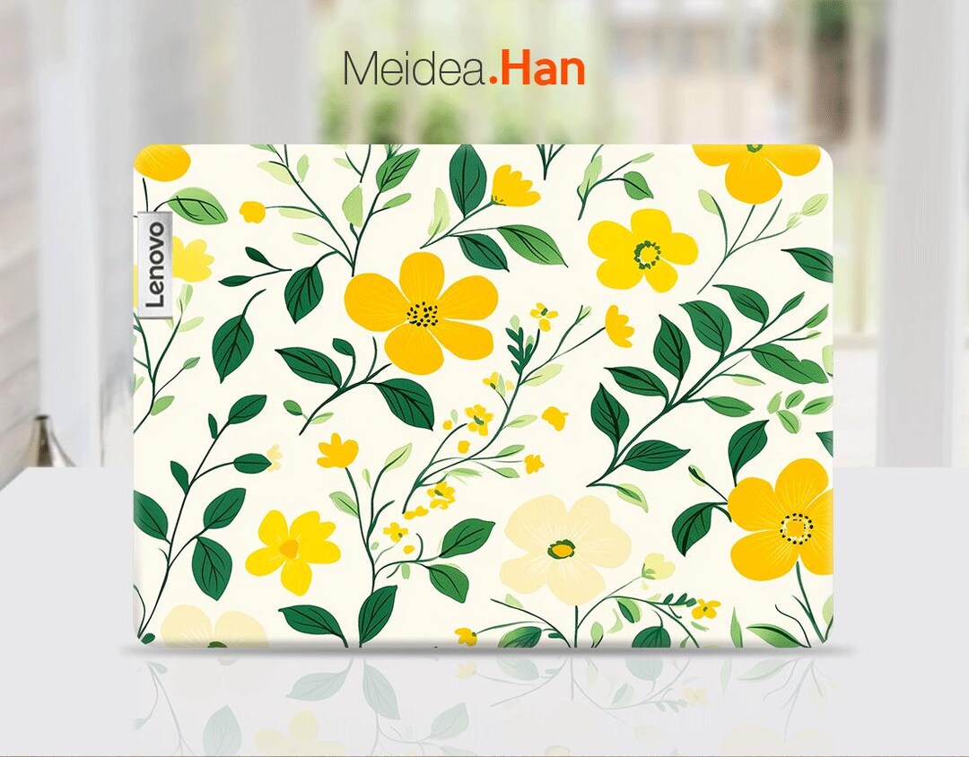 Lenovo Laptop Skin Personalized Sticker Yellow Flower Design Vinyl Gift ...