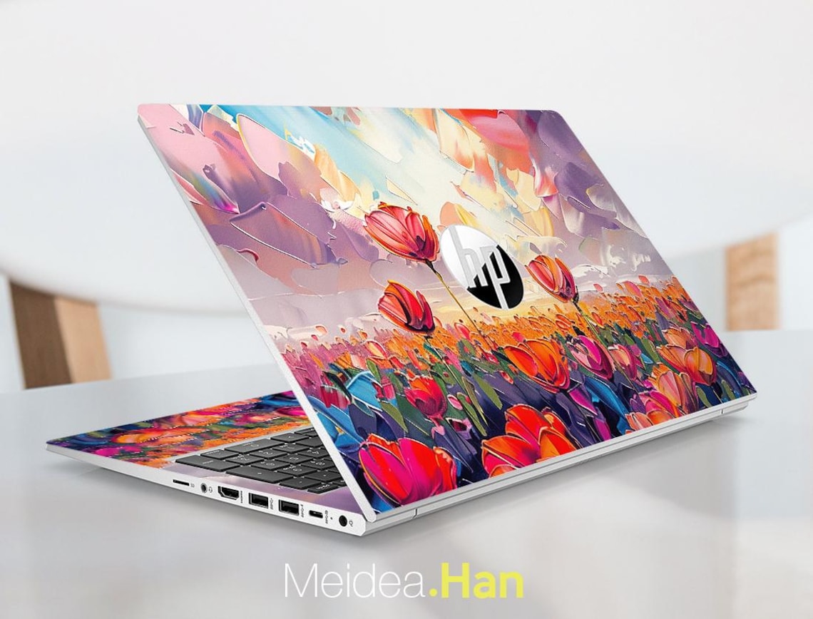 Hp Laptop Skin Back to School Unique Art Gift Pink Flowers Patterns Oil ...