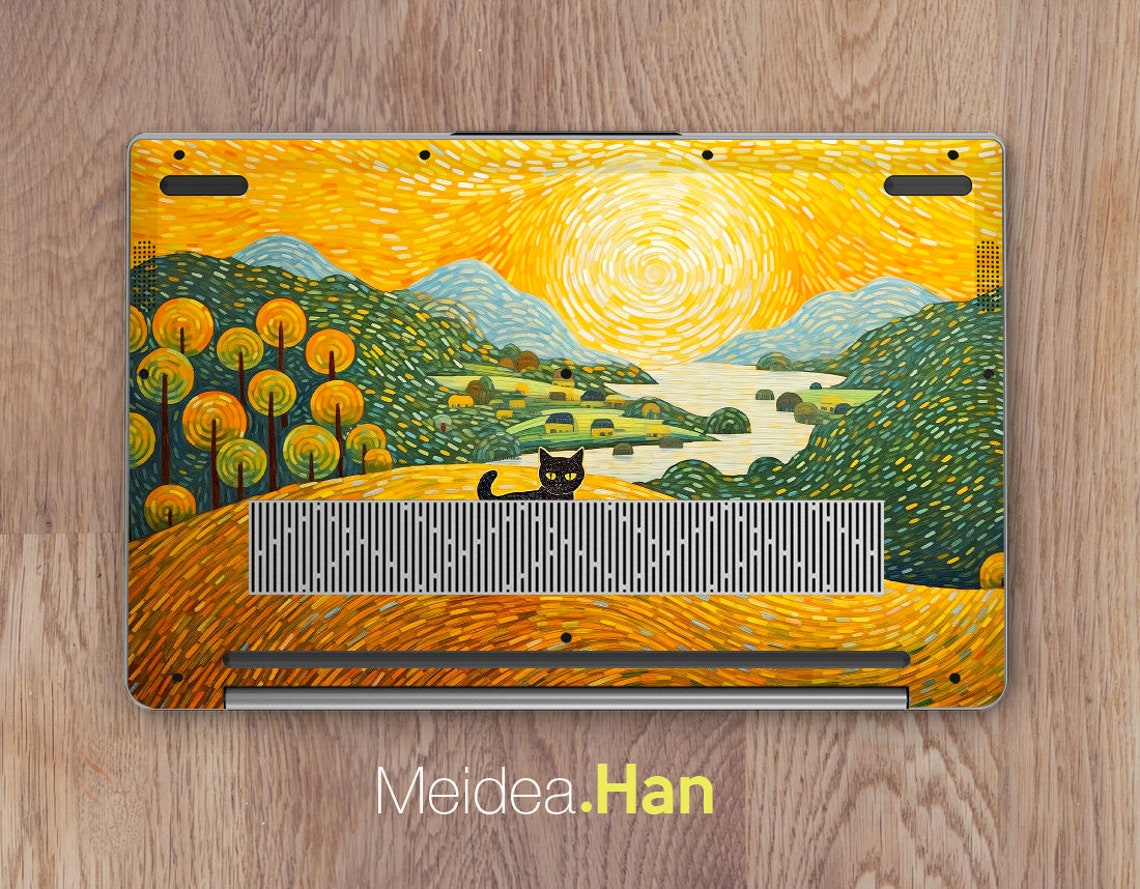 Custom Laptop Skin Dell Decals Personalization Yellow Cat Cartoon ...