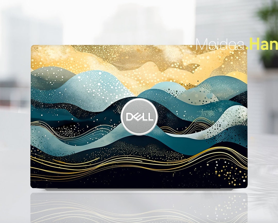 Laptop Skins Dell Accessories Custom Decals Personalization Gifts Blue Wave Pattern Sea Design ...