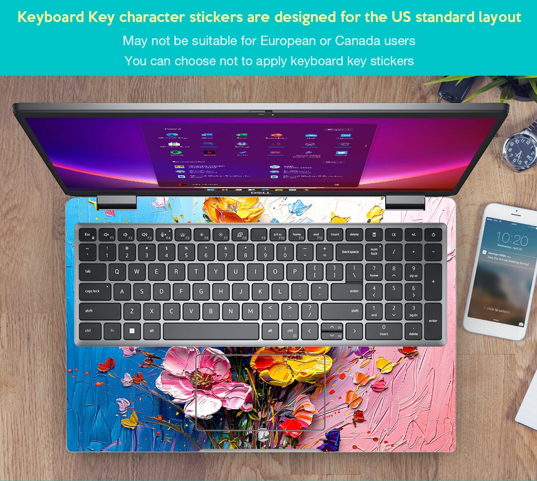 Custom Laptop Skin Dell Decals Personalization Gift Romantic Flower Oil ...