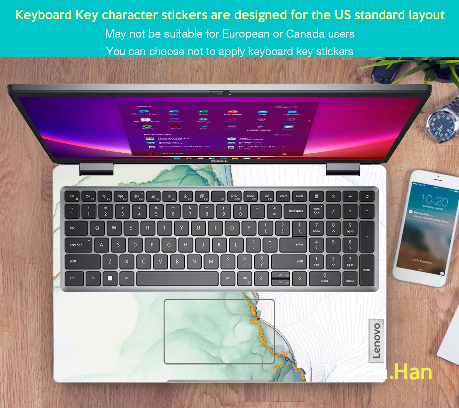 Lenovo Laptop Skins Personalized Gift Green Simple Lines Vinyl Sticker ...