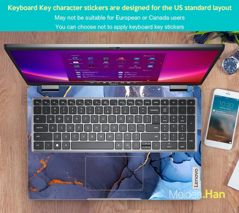 Lenovo 14 Inch Skin Decals Personalized Gift Blue Marble Vinyl Sticker ...