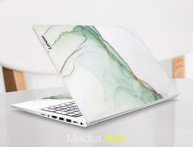 Lenovo Laptop Skins Personalized Gift Green Simple Lines Vinyl Sticker ...