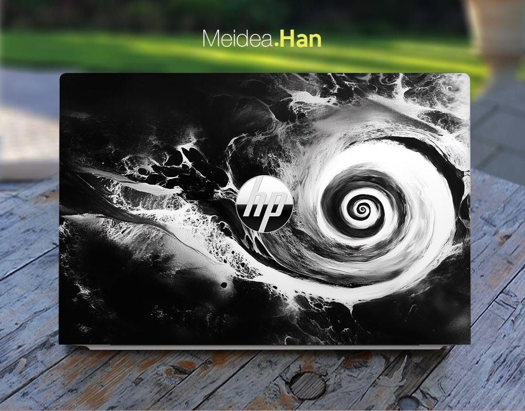 Hp Laptop Skin Protect Custom Decal Gift for Boyfriend Black Swirl ...